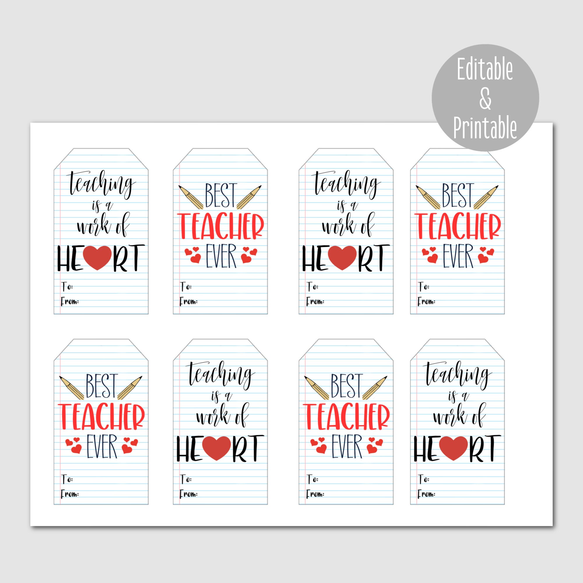 Editable Teacher Gift Tag Printable, Teachers Appreciation Gift Tag ...