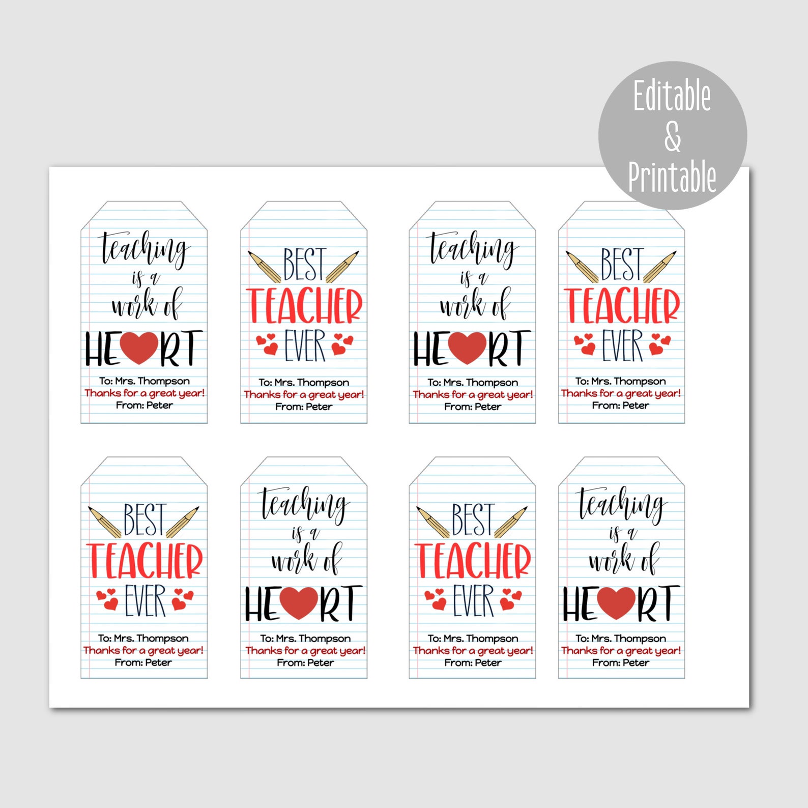 Editable Teacher Gift Tag Printable, Teachers Appreciation Gift Tag ...