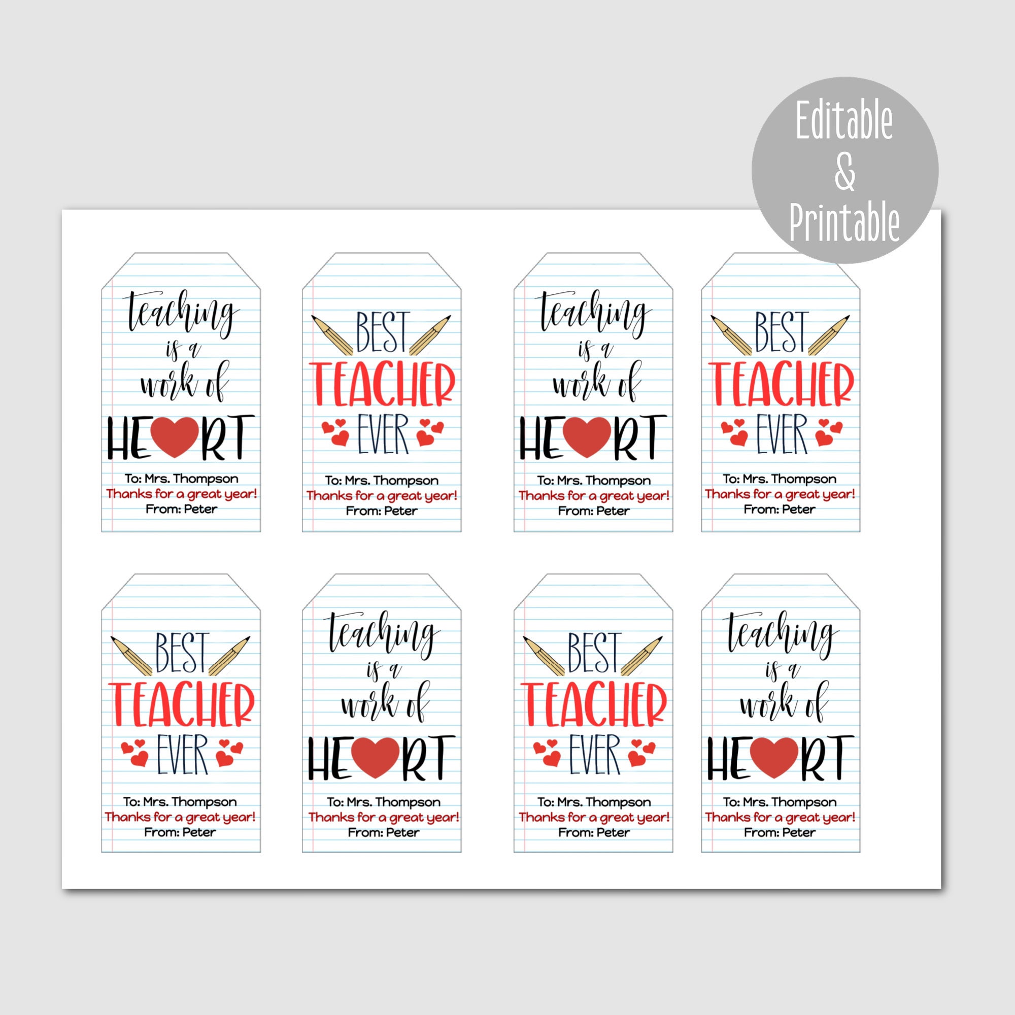 Editable Teacher Gift Tag Printable, Teachers Appreciation Gift Tag ...