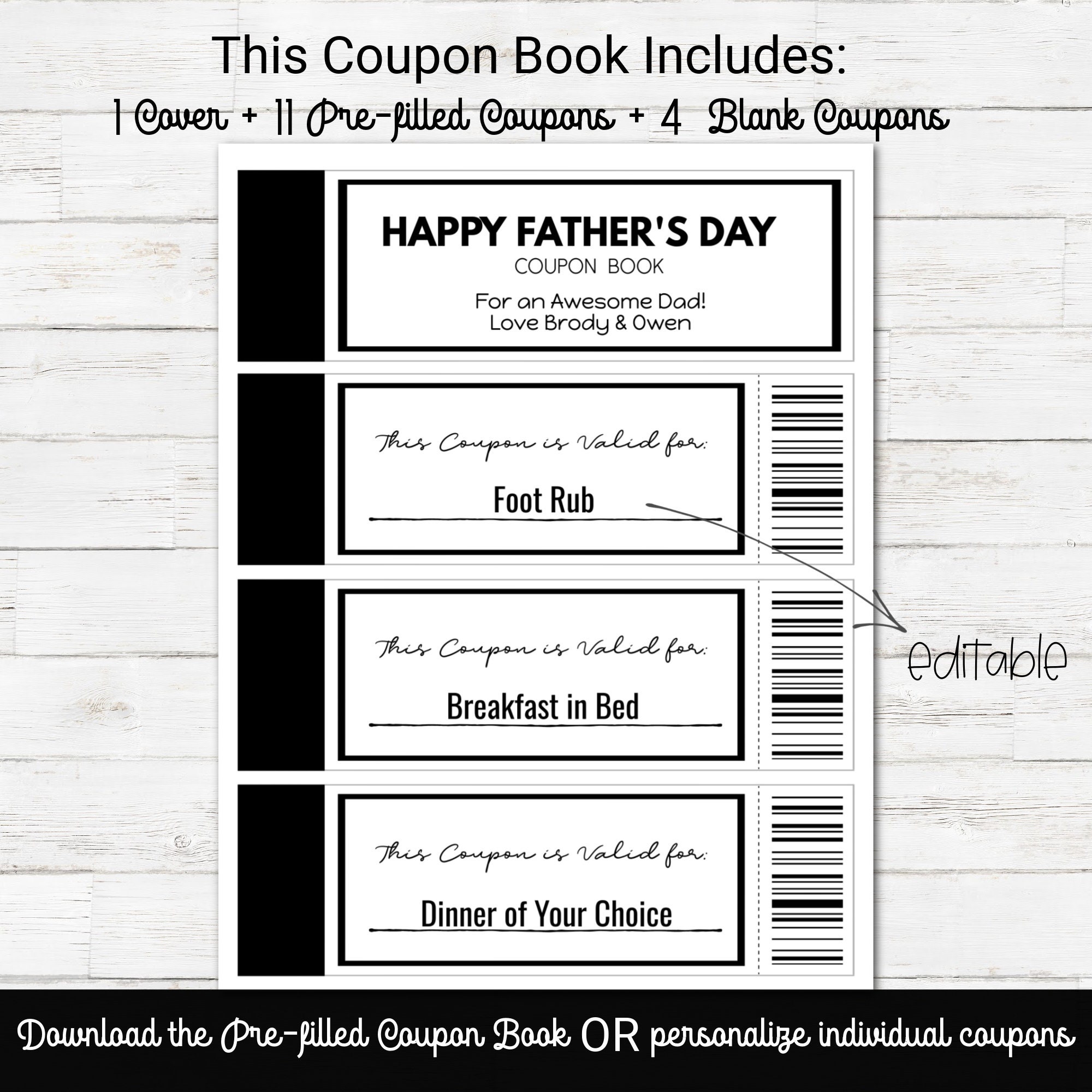 Editable Coupon Book, Fathers Day Gift, Custom Coupon Book for Dad ...