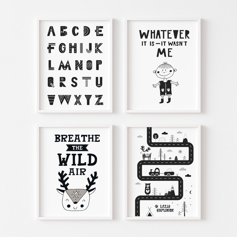 PRINTABLE Black and White Alphabet Print Kids Room Wall Art - Etsy