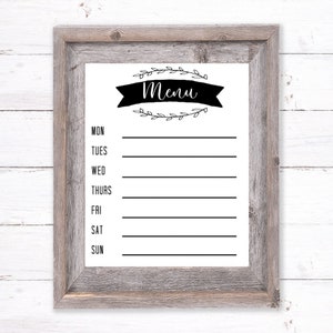 PRINTABLE Menu Planner, Farmhouse Kitchen Sign, Weekly Meal Planning ...