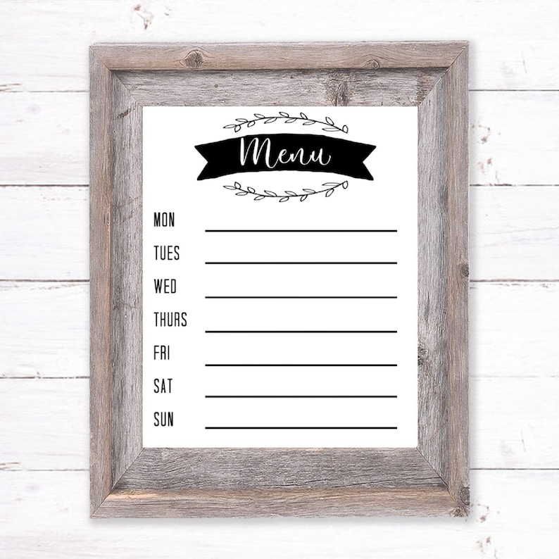 PRINTABLE Menu Planner, Farmhouse Kitchen Sign, Weekly Meal Planning ...