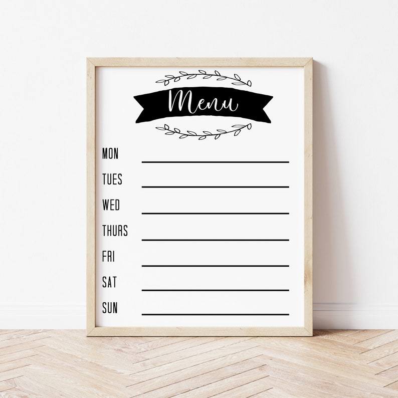 PRINTABLE Menu Planner, Farmhouse Kitchen Sign, Weekly Meal Planning ...