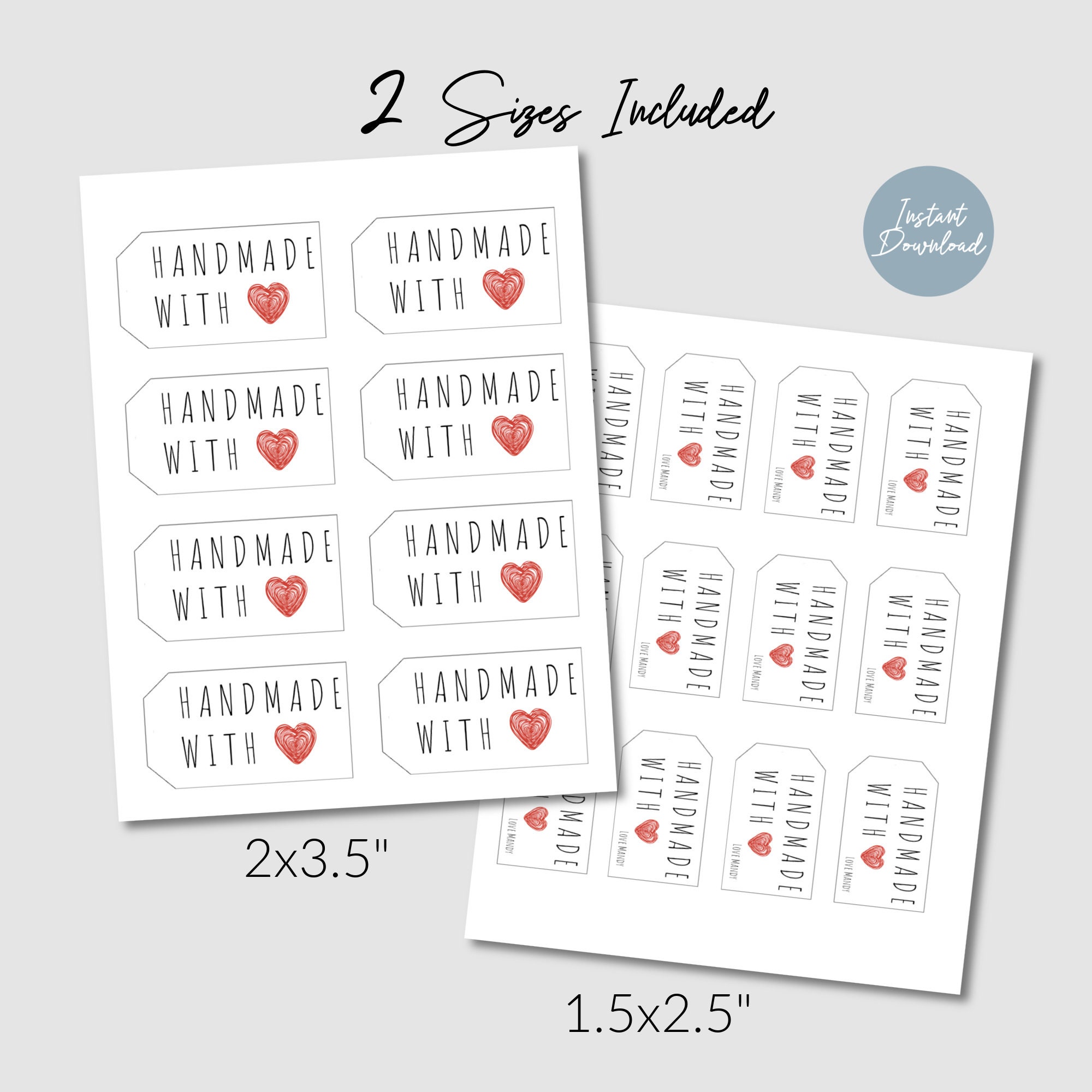 PRINTABLE Handmade With Love Tags, Printable Gift Tags, Instant ...