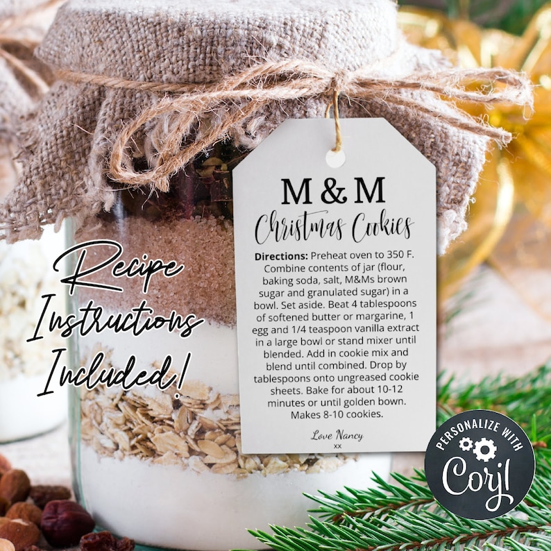 Editable Christmas Gift Tag Template, Cookie Jar Mix Tag, Christmas ...