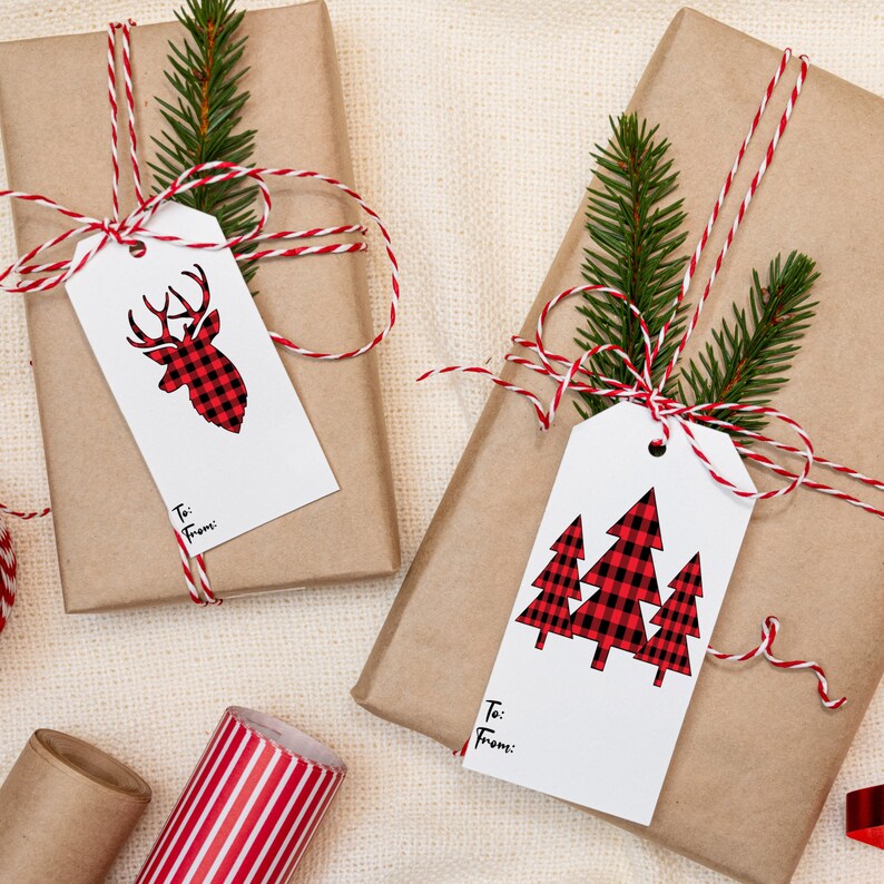 Printable Christmas Gift Tags, Buffalo Plaid Gift Tags, Farmhouse ...
