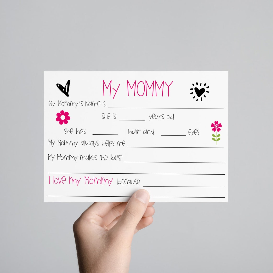 Printable Card for Mom, I Love My Mommy Interview Card From Kids ...