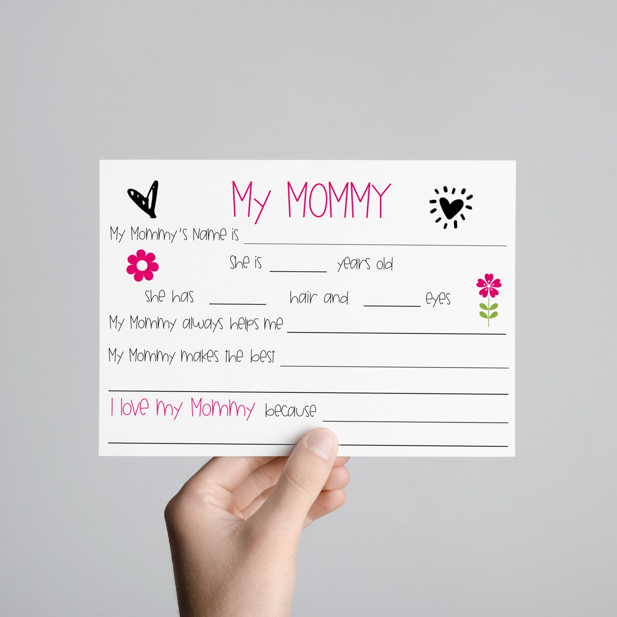 Printable Card for Mom, I Love My Mommy Interview Card From Kids ...