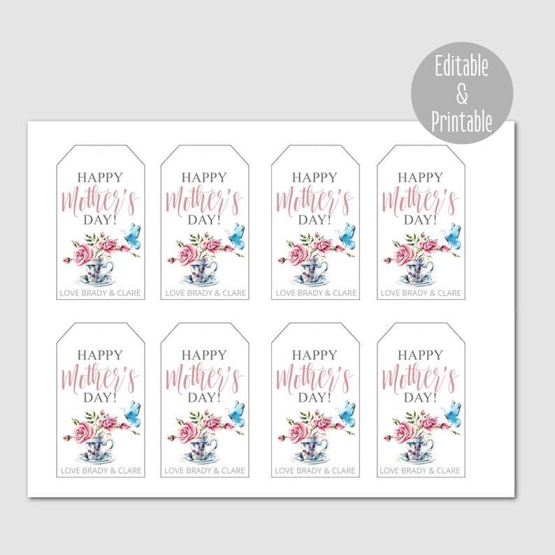 Editable Mother's Day Gift Tags Printable, Cookie Tag, Treat Bag Tag ...