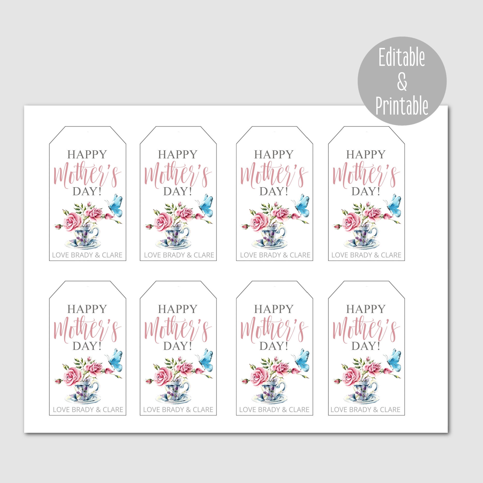 Editable Mother's Day Gift Tags Printable, Cookie Tag, Treat Bag Tag ...