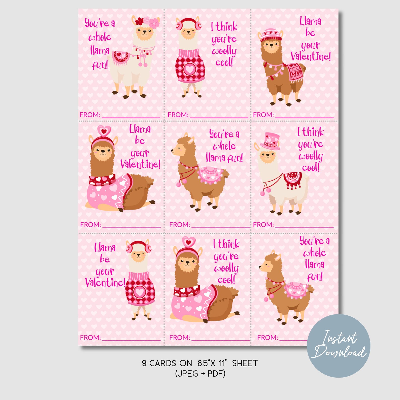 PRINTABLE Valentines Day Cards for School, Llama Valentines Cards for ...