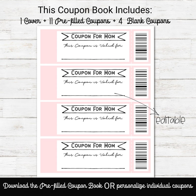 Editable Coupon Book, Mothers Day Gift, Custom Coupon Book for Mom ...