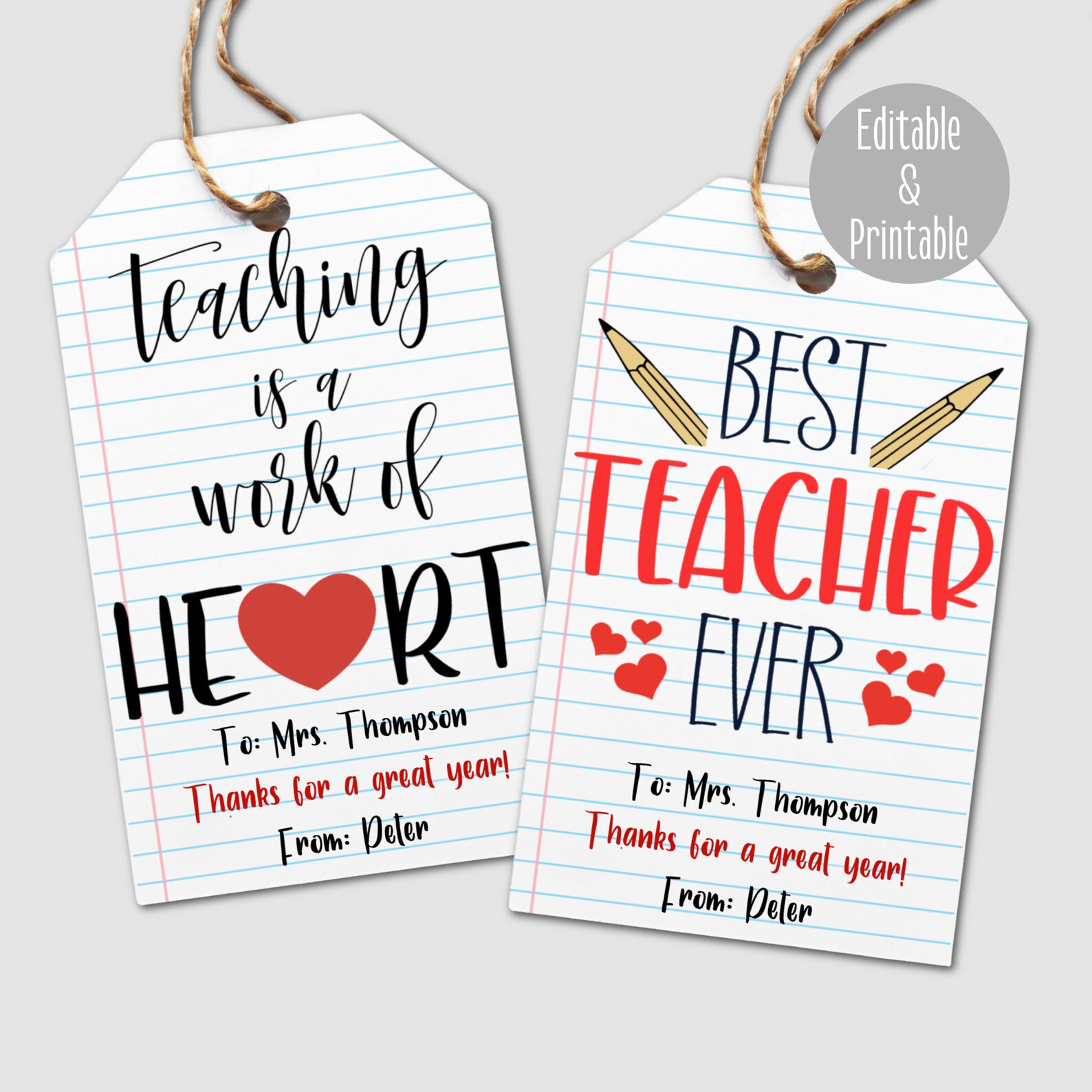 Editable Teacher Gift Tag Printable, Teachers Appreciation Gift Tag ...