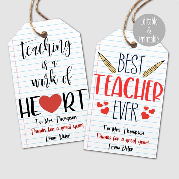 Editable Teacher Gift Tag Printable Teachers Appreciation | Etsy Canada