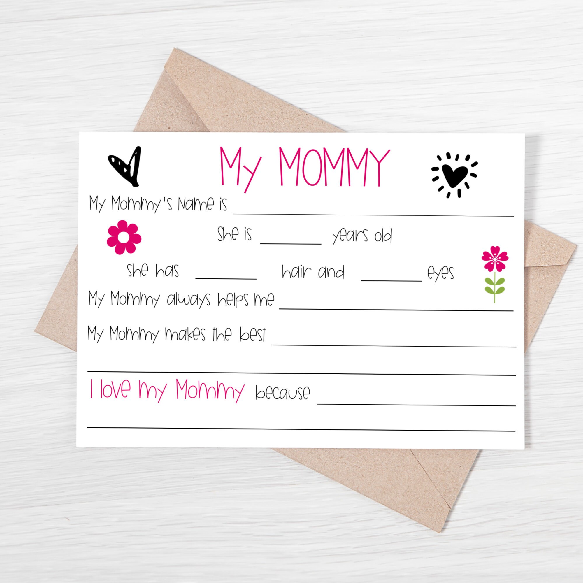 Printable Card for Mom, I Love My Mommy Interview Card From Kids ...