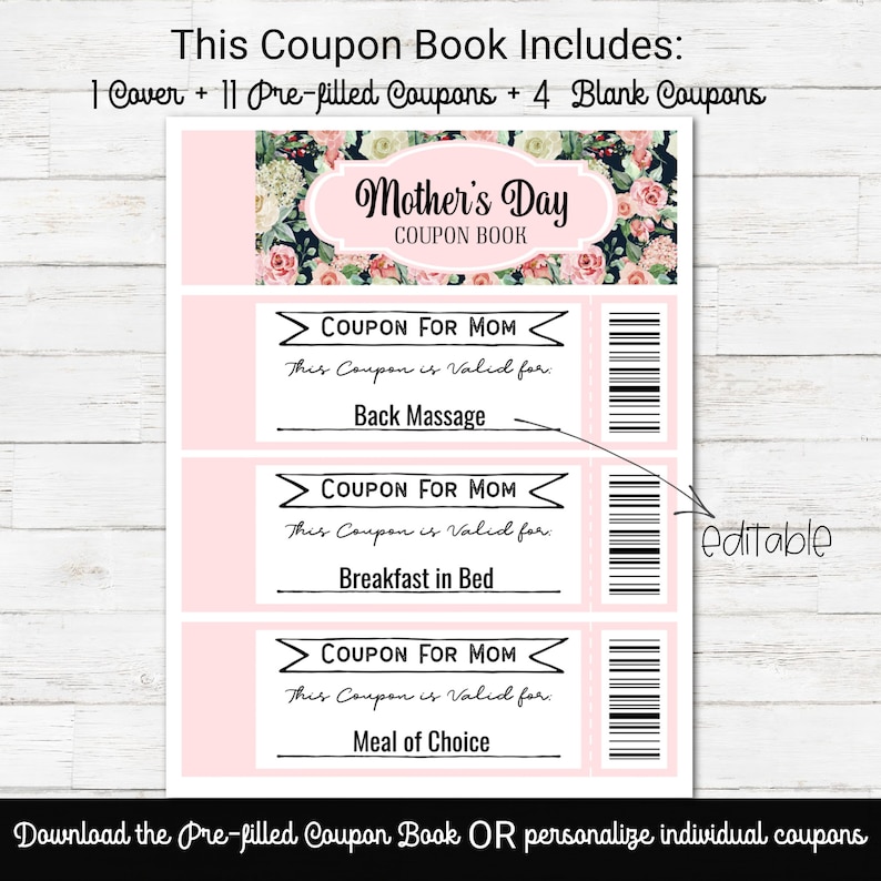 Editable Coupon Book, Mothers Day Gift, Custom Coupon Book for Mom ...