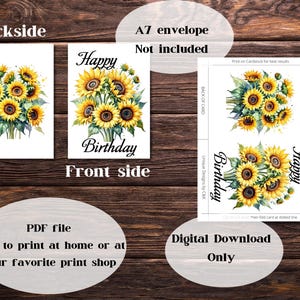 Printable Sunflower Birthday Card Instant Download Birthday Greeting ...