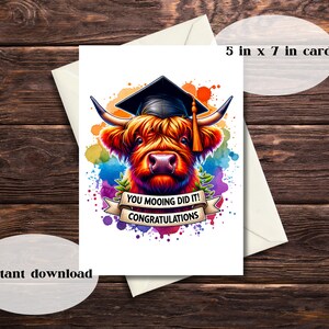 Printable Highland Cow Graduation Card Instant Download Graduation Card ...