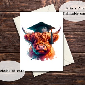 Printable Highland Cow Graduation Card Instant Download Graduation Card ...
