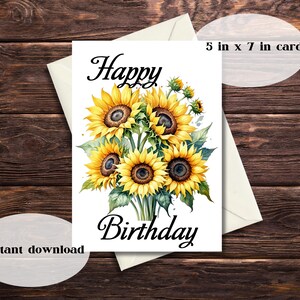 Printable Sunflower Birthday Card Instant Download Birthday Greeting ...