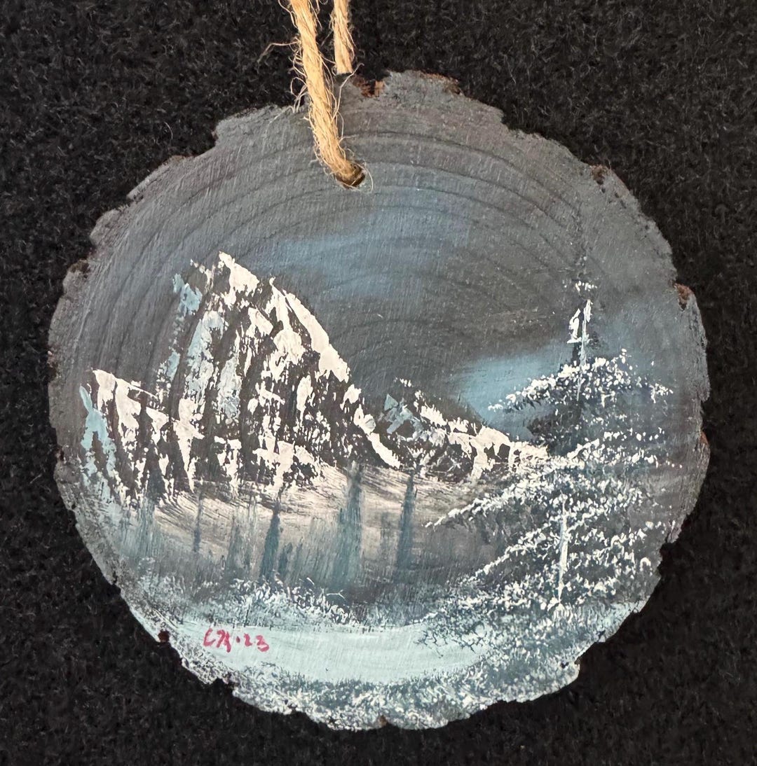 Blue Moon Night Mountain | Hand Painted Oil Christmas Ornament - Etsy