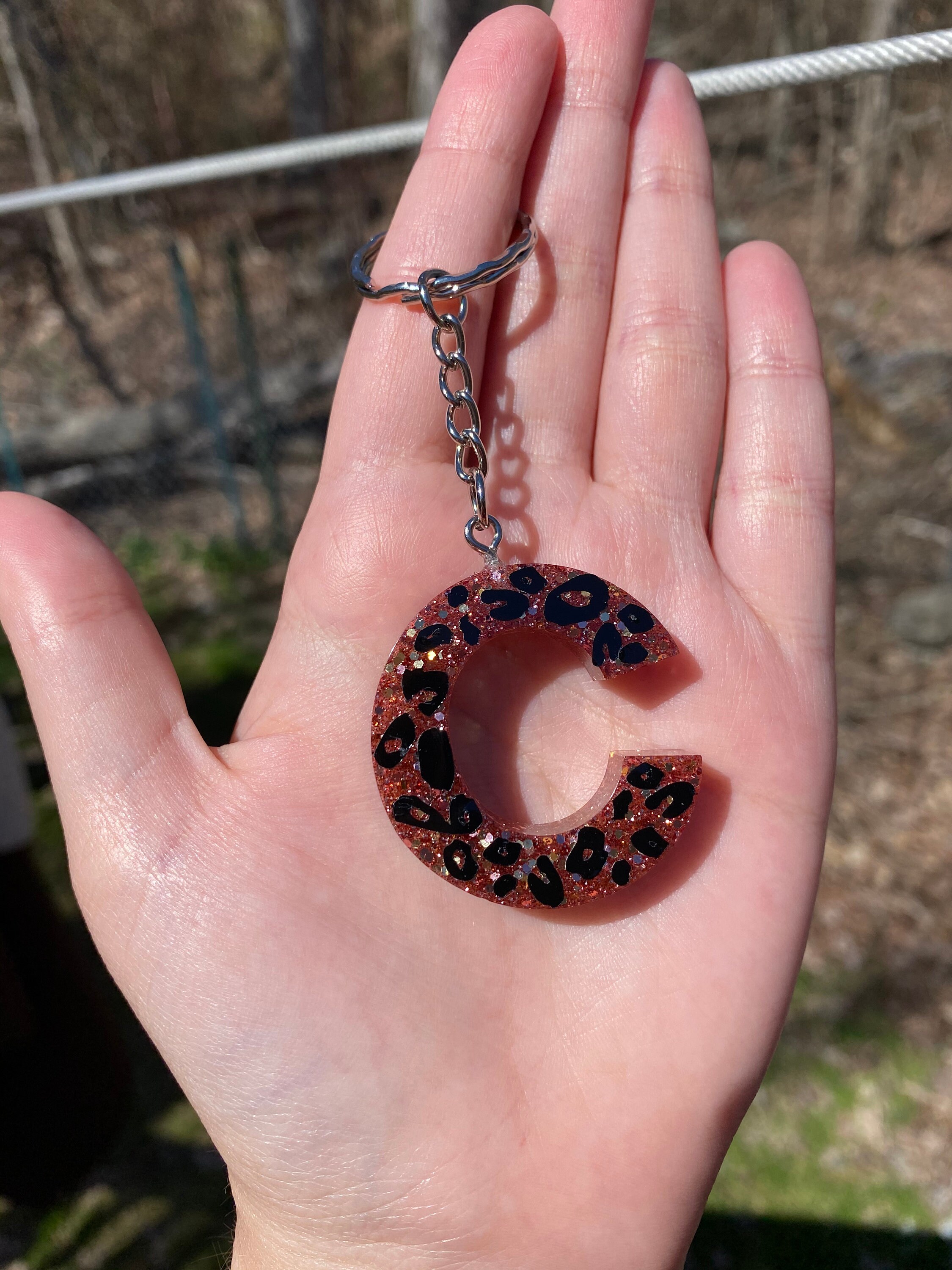 Cheetah Print Resin Letter Keychain | Etsy