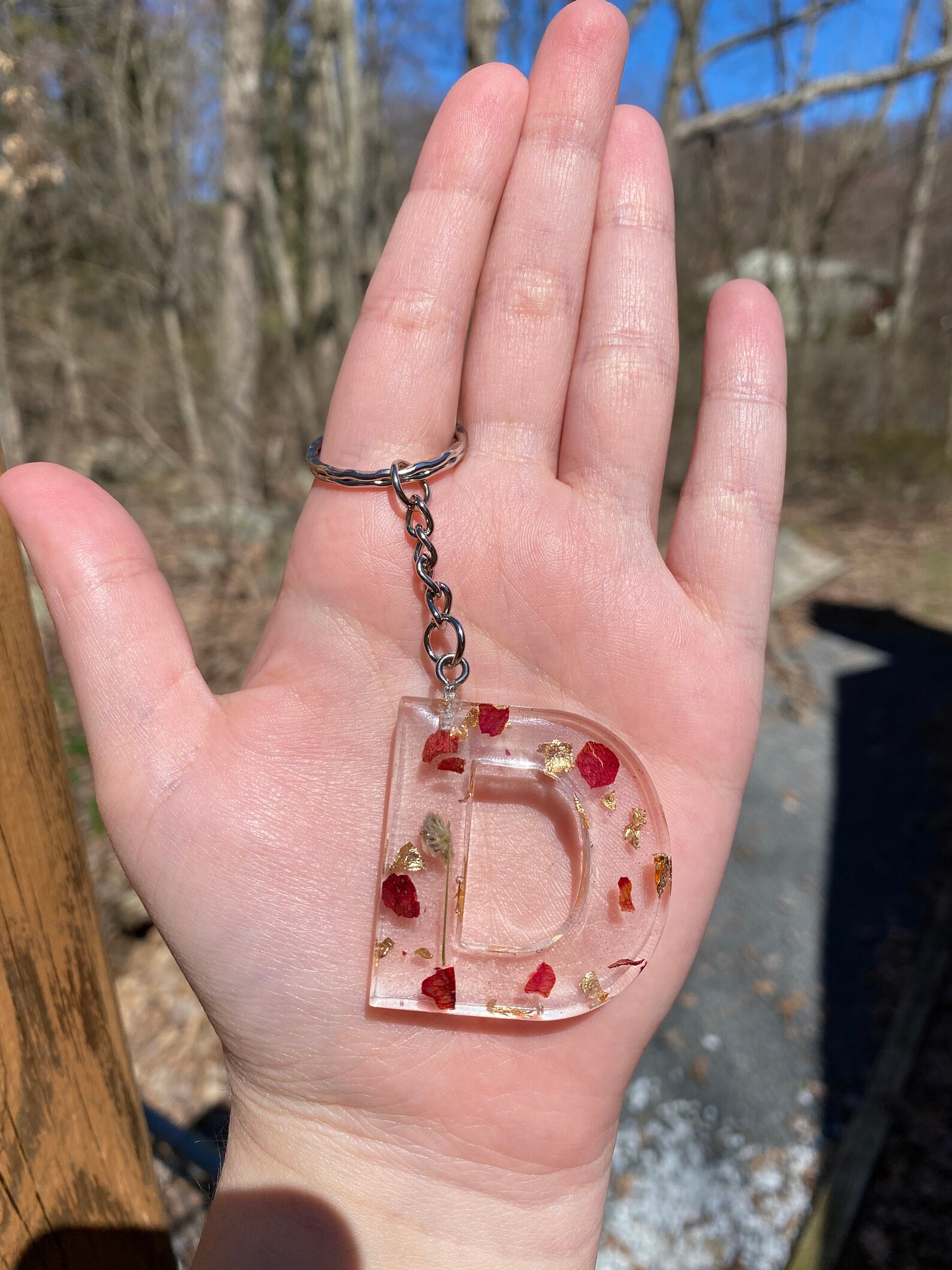 Resin Keychain With Rose Petals and Gold Flakes | Etsy