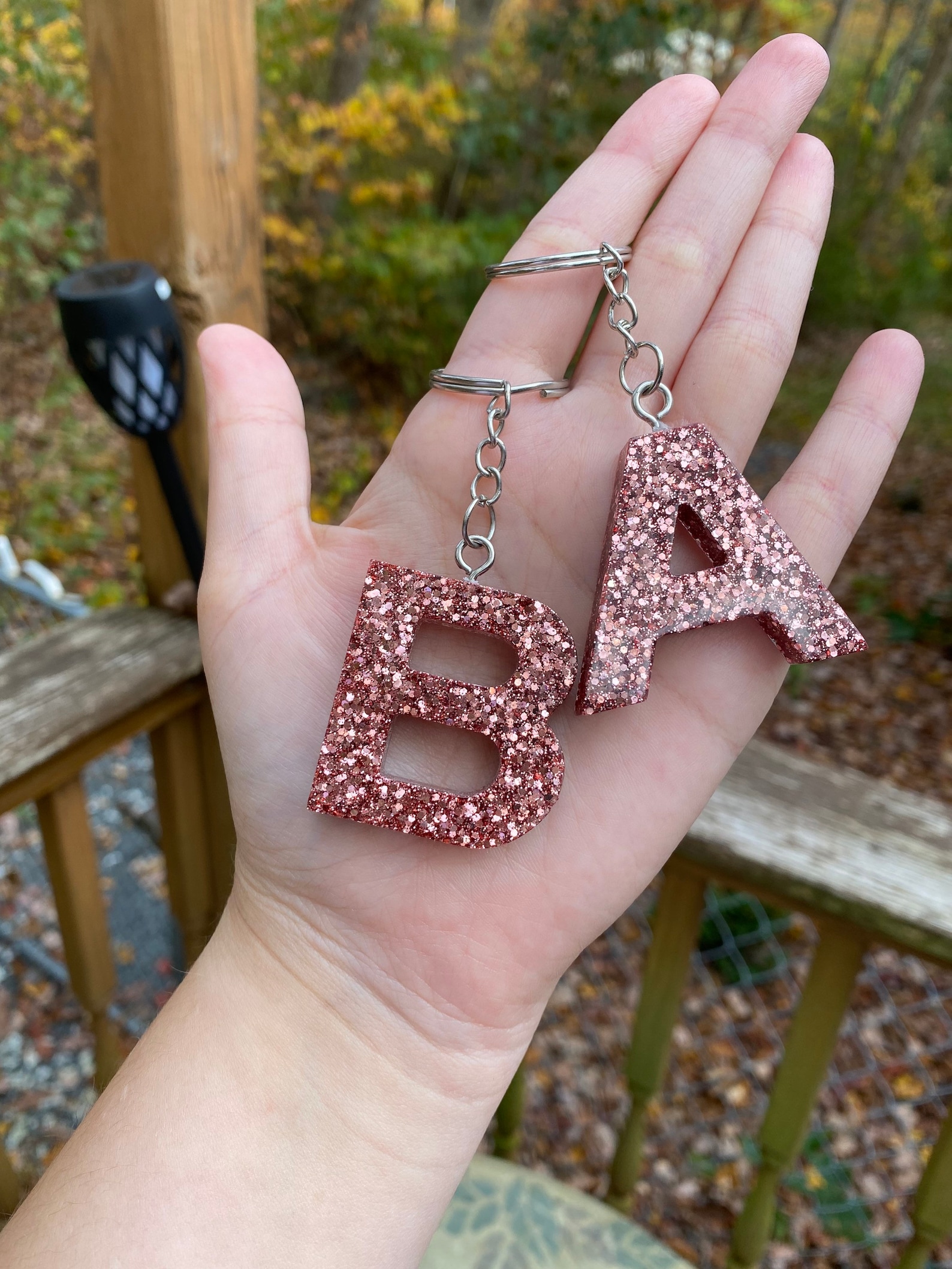 Rose Gold Glitter Resin Letter Keychain | Etsy