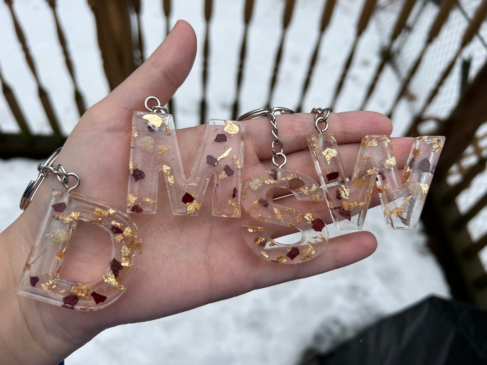 Resin Keychain With Rose Petals and Gold Flakes - Etsy