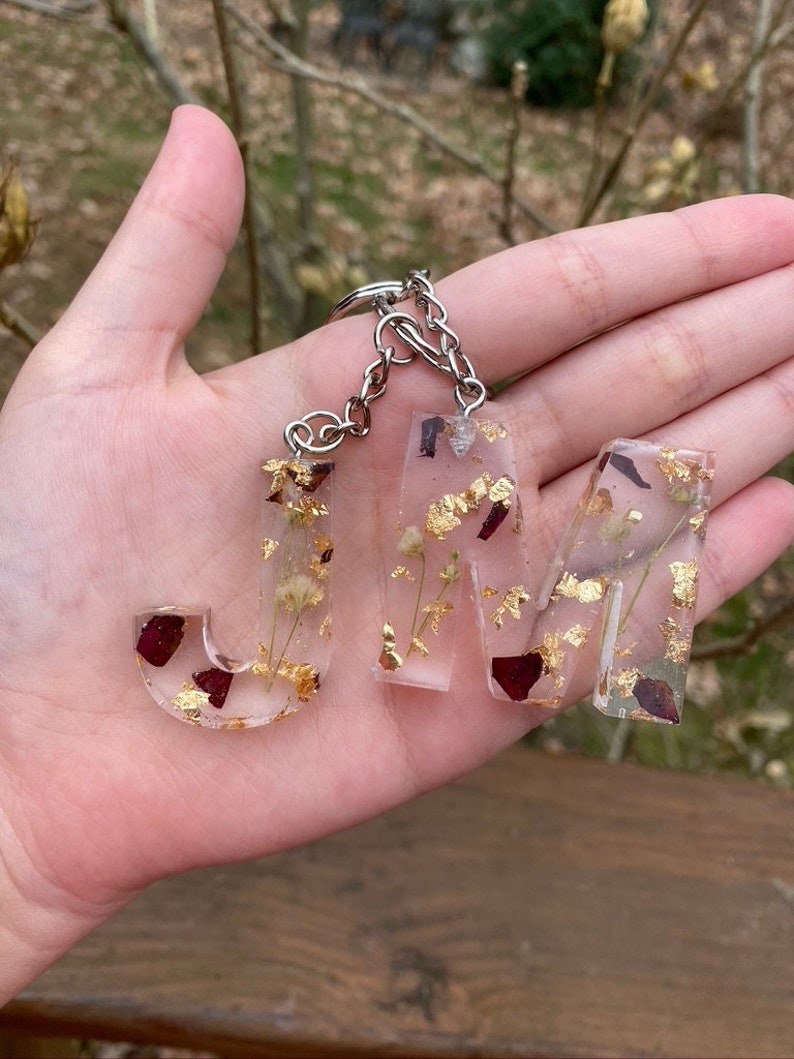 Resin Keychain With Rose Petals and Gold Flakes | Etsy