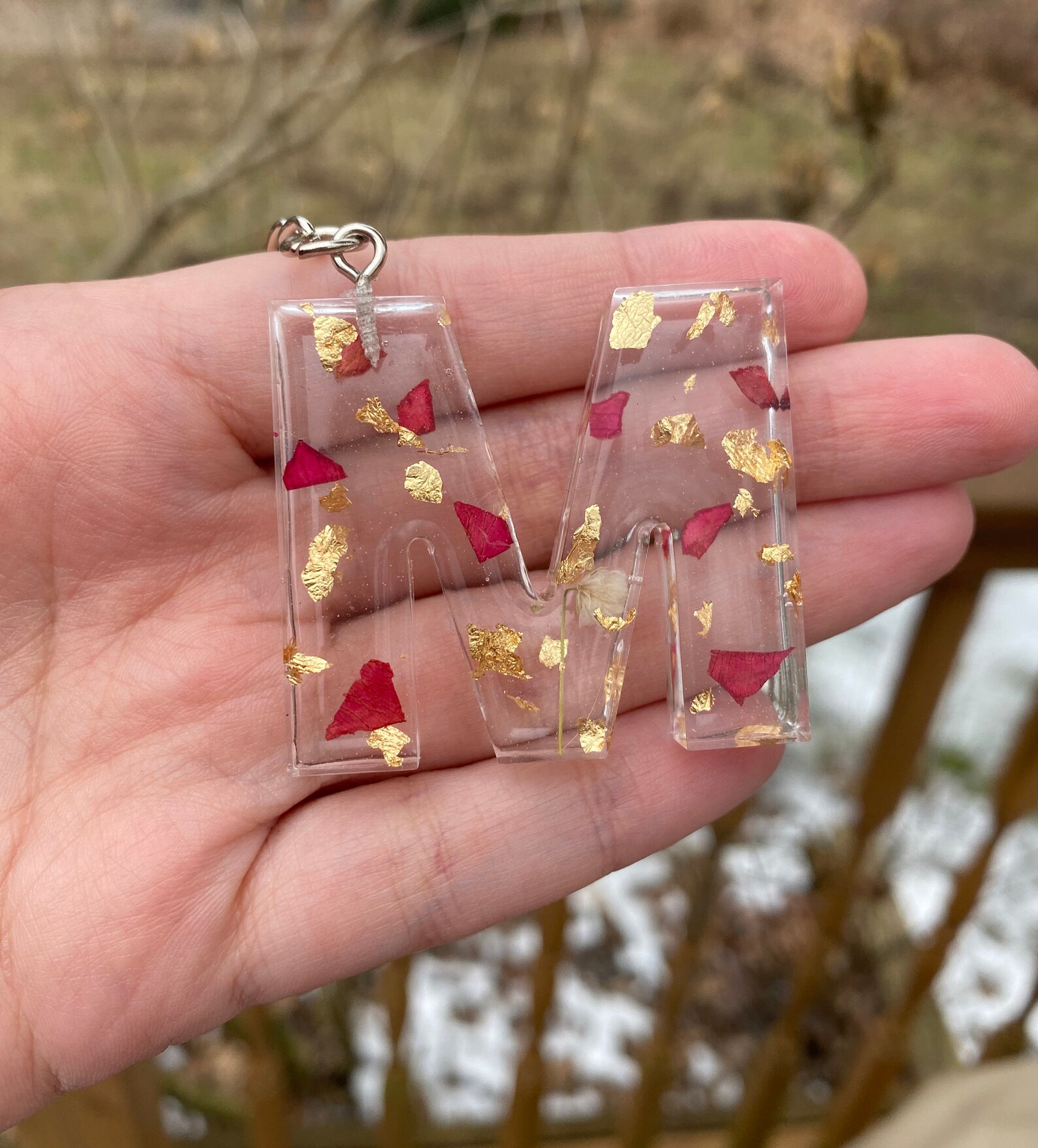 Resin Keychain With Rose Petals and Gold Flakes | Etsy