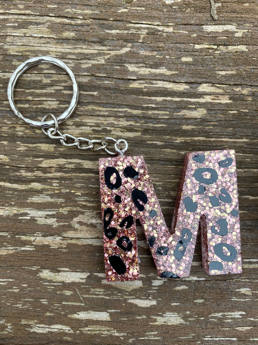 Cheetah Print Resin Letter Keychain - Etsy