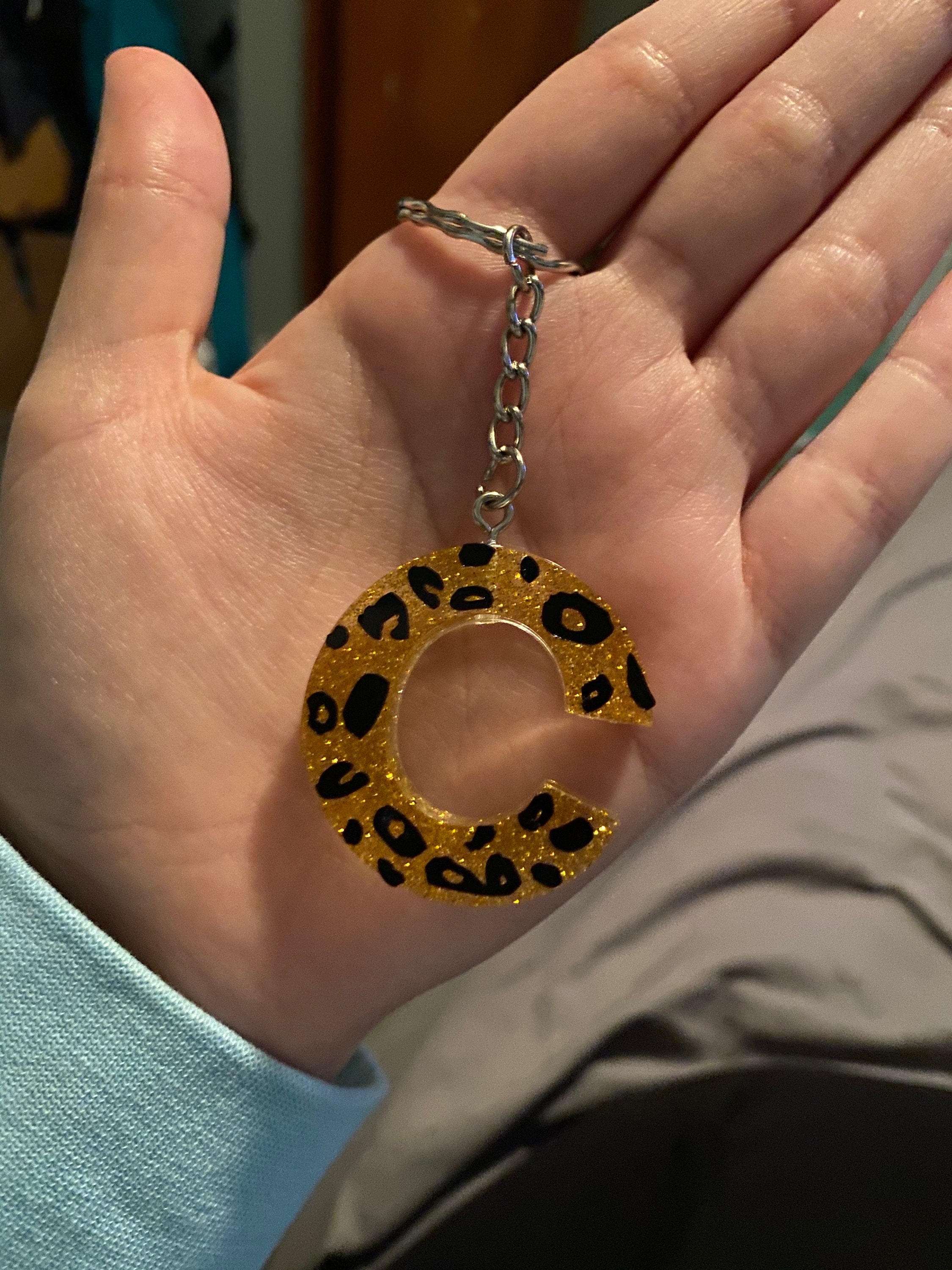 Cheetah Print Resin Letter Keychain | Etsy
