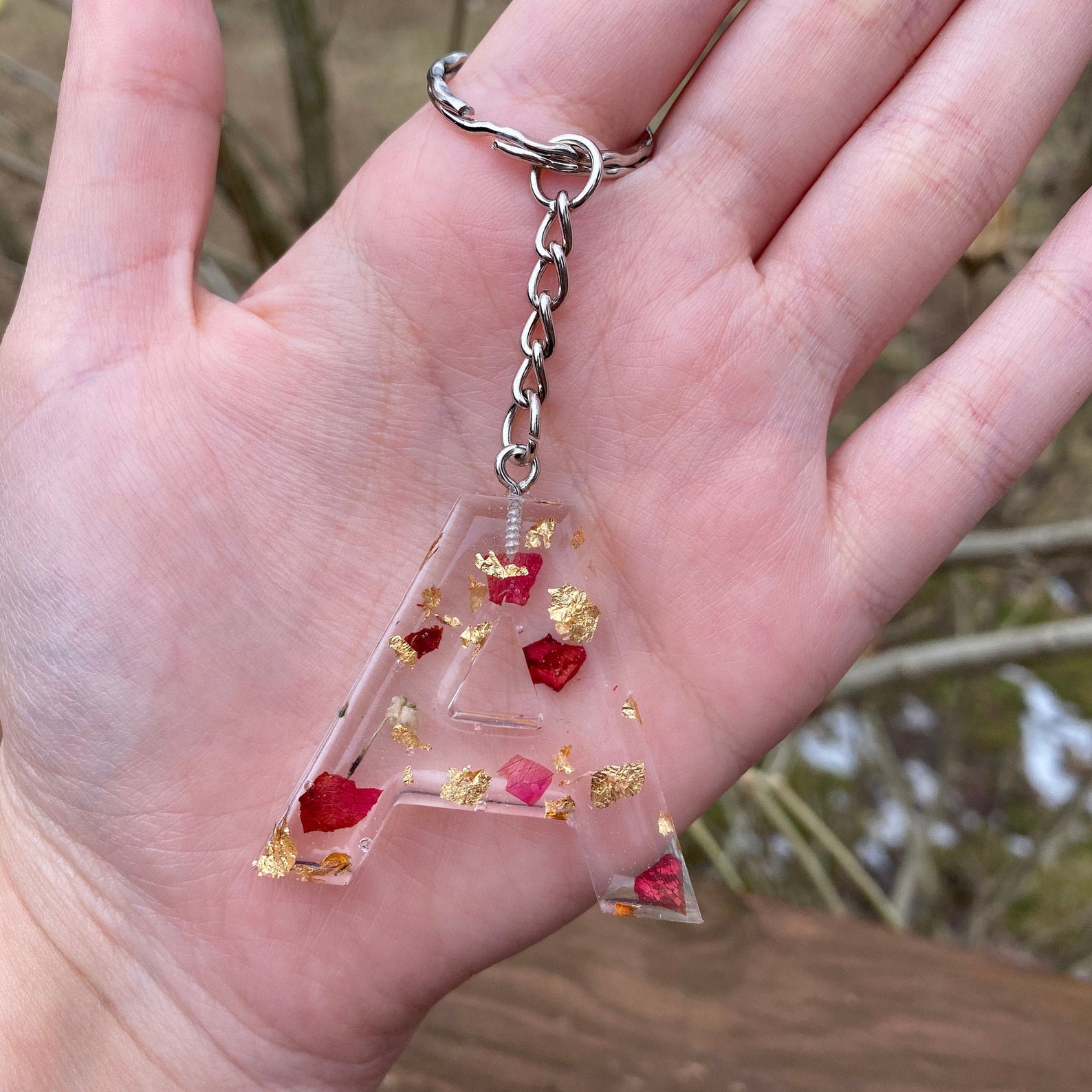 Resin Keychain With Rose Petals and Gold Flakes - Etsy
