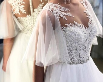 Wing Sleeves Wedding Dress - Etsy