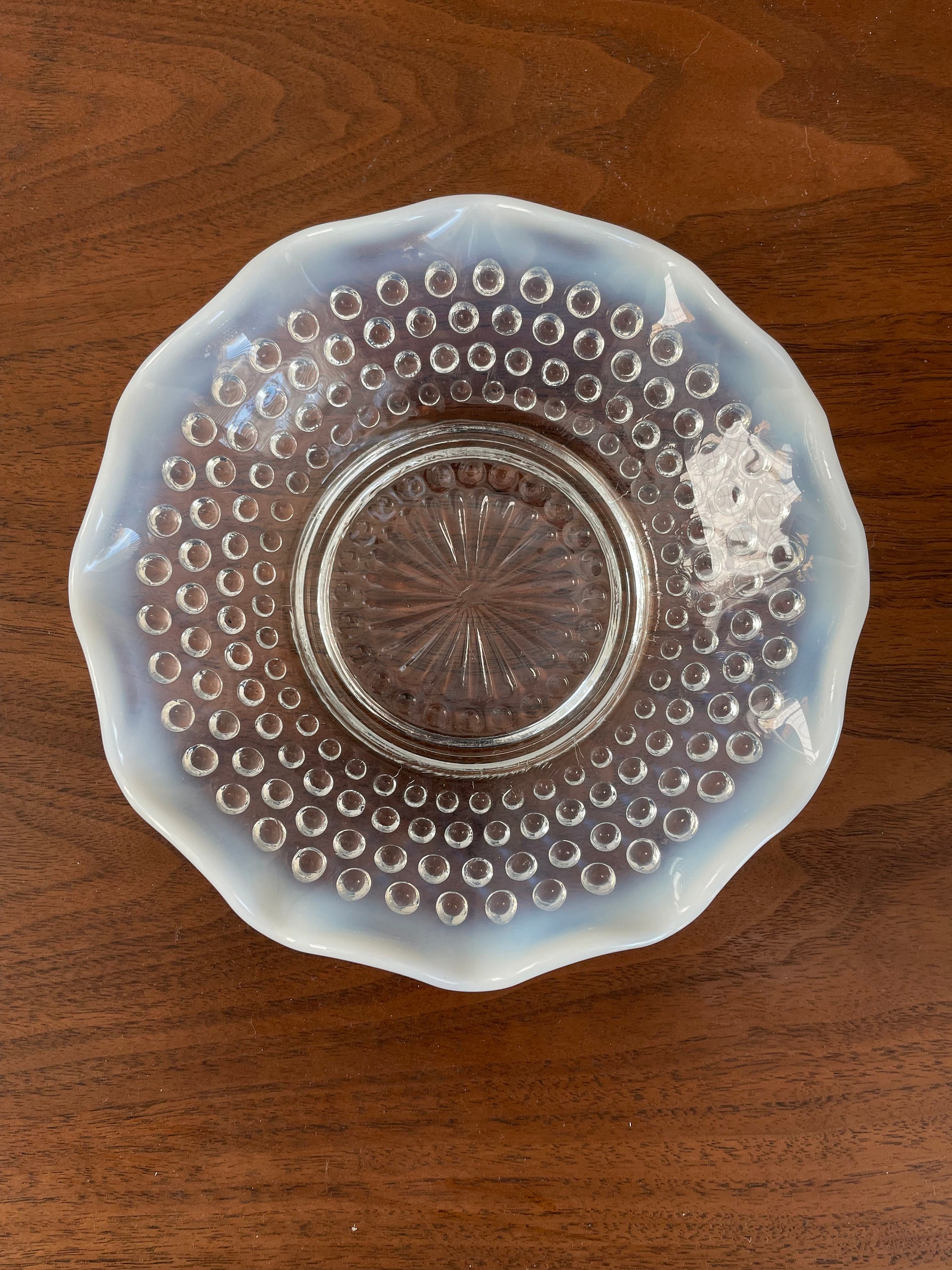 Early Fenton "moon Glow" Opalescent Hobnail Ruffled Dish - Etsy