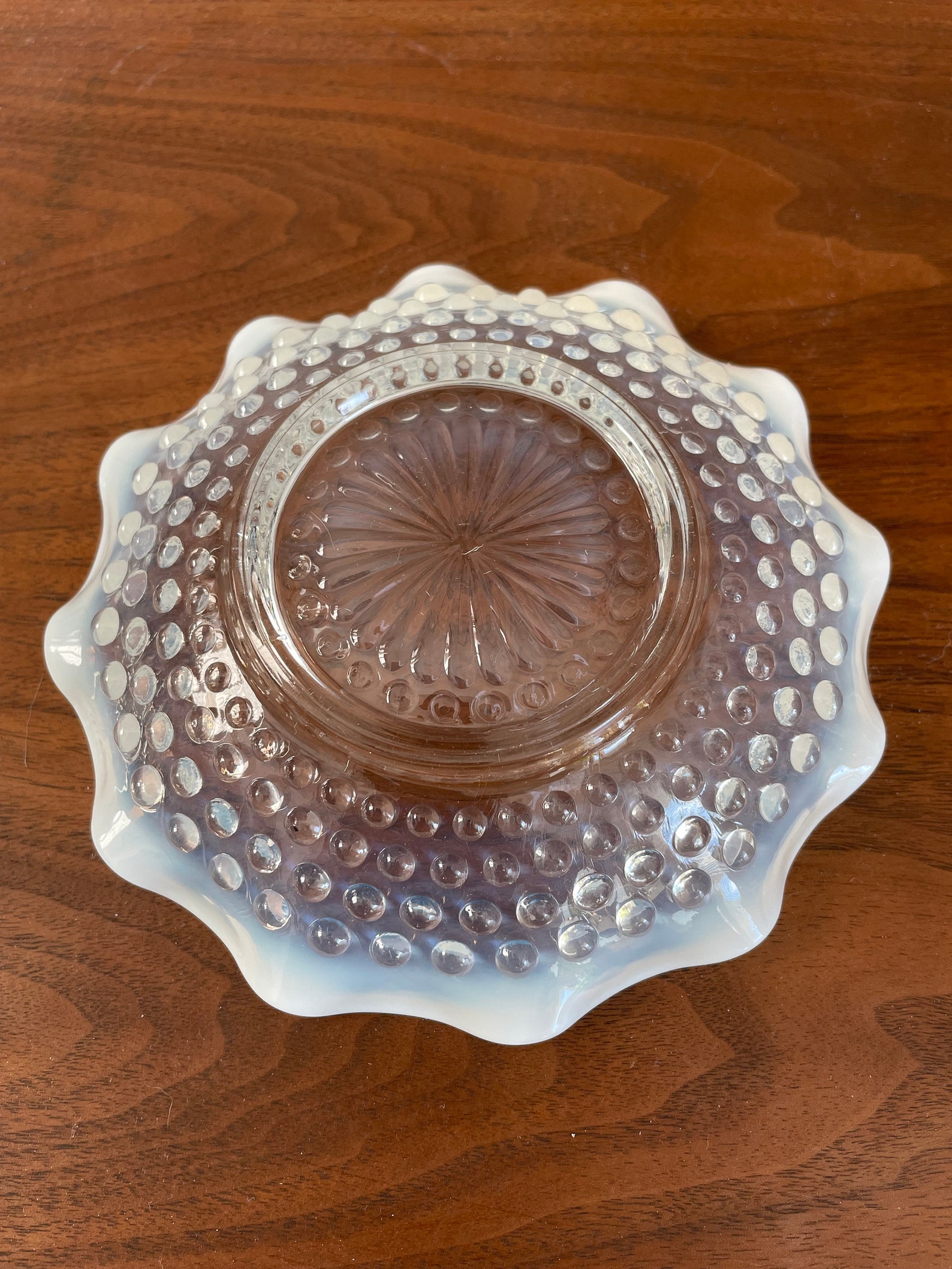Early Fenton "moon Glow" Opalescent Hobnail Ruffled Dish - Etsy