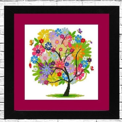 Spring Tree 1 Modern Cross Stitch Pattern PDF Chart Instant - Etsy