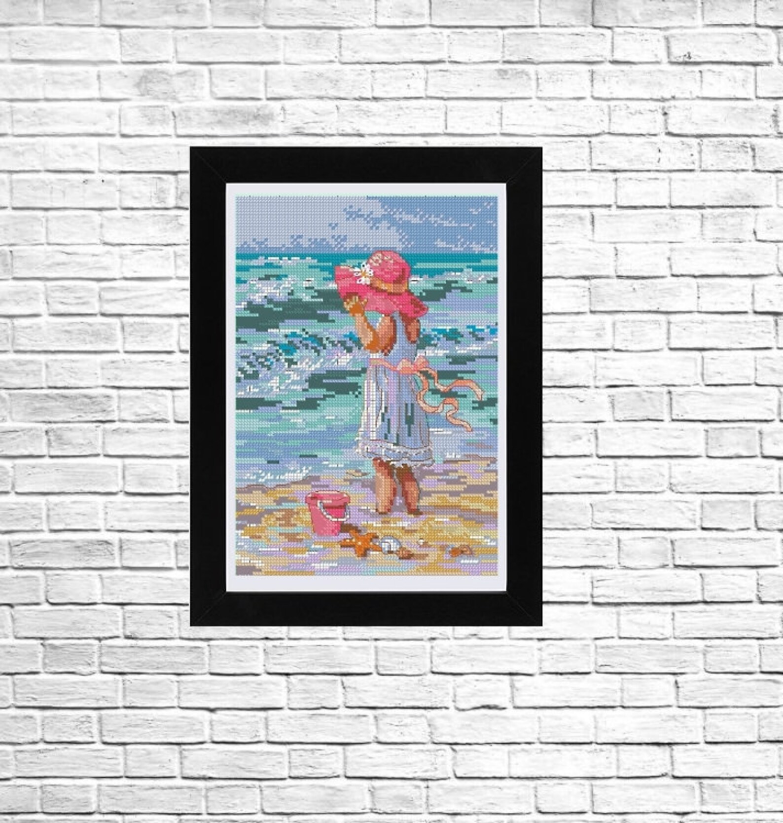 Girl at the Beach, Counted Cross Stitch Pattern, Modern Embroidery ...