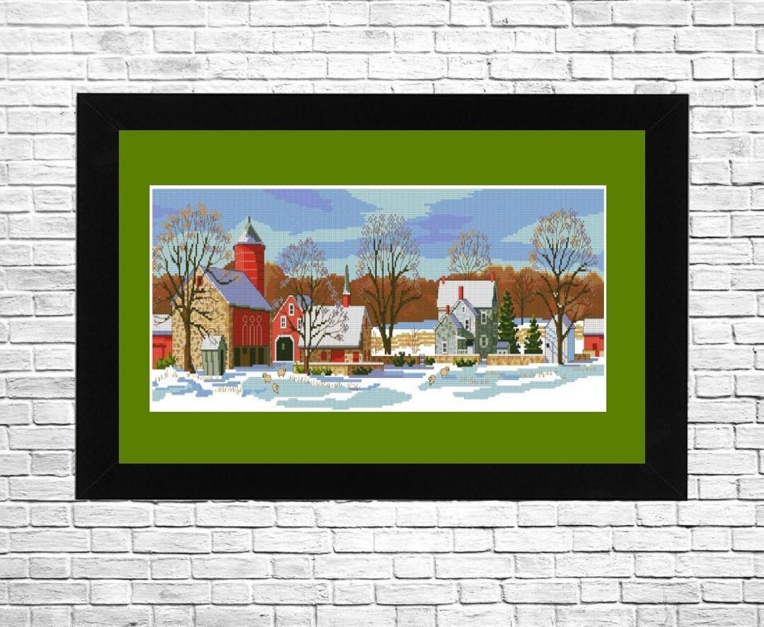 Scenic Farm, Counted Cross Stitch Pattern Winter Landscape Pattern Hand ...