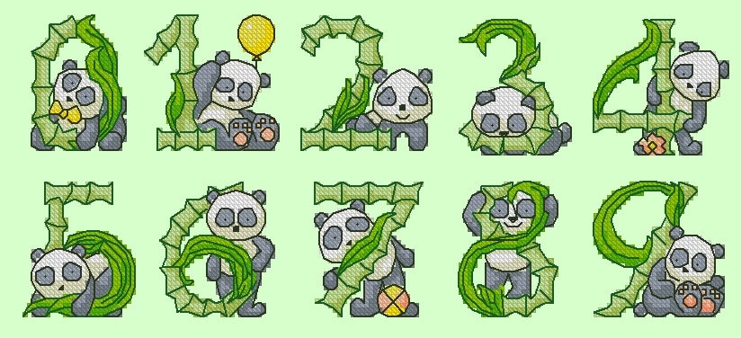 Panda Numbers Pattern Cross Stitch 0-9 Numbers Set Panda - Etsy UK