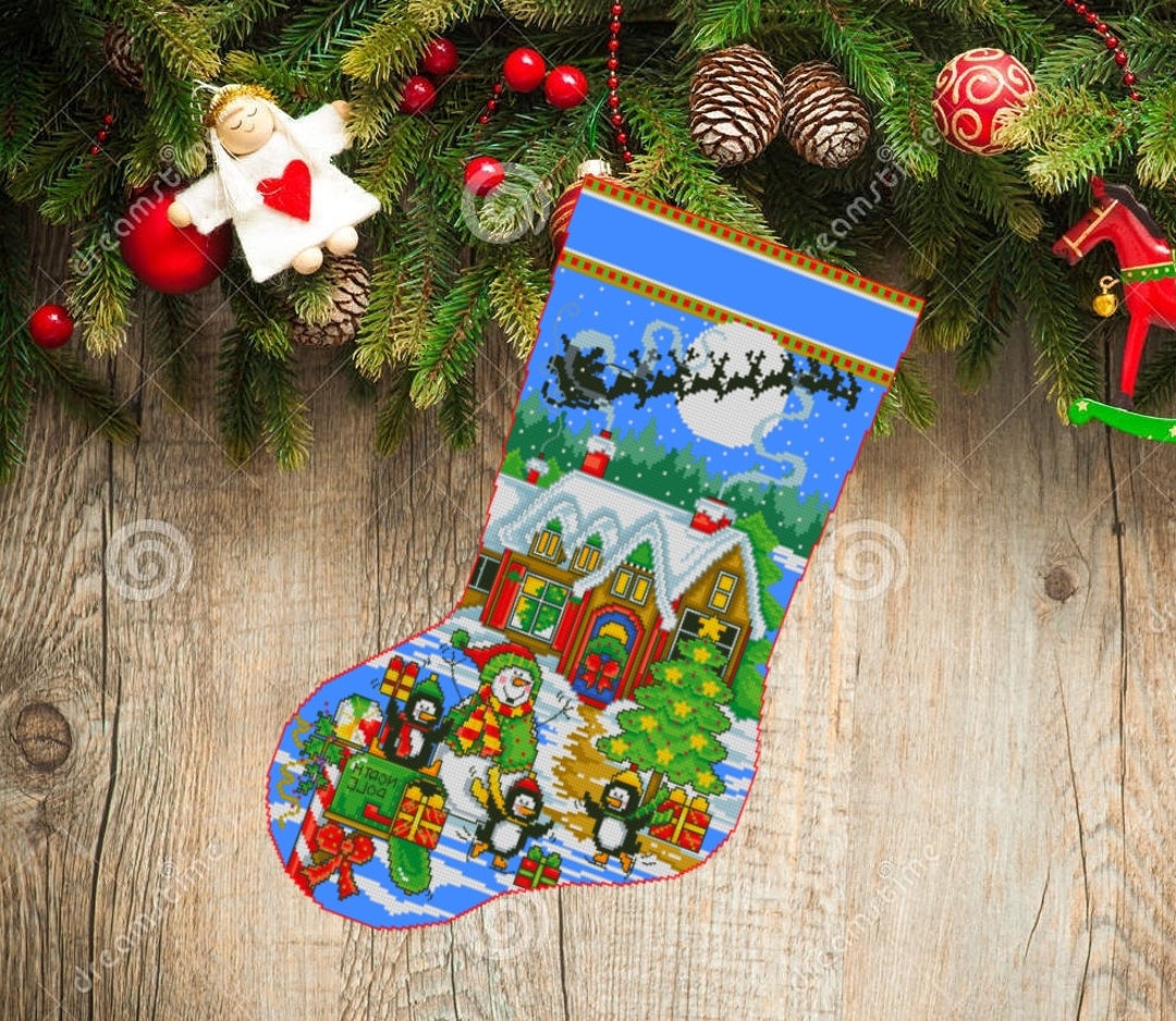 Christmas Stocking 26, PDF Counted Cross Stitch, Embroidery Chart, Hand ...