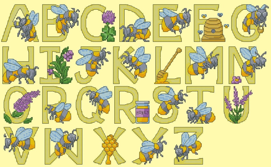 The Bee Monogram, Alphabet Cross Stitch, Pattern Alphabet Cross Stitch ...