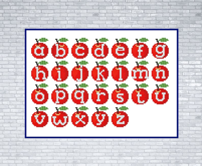 Alphabet Cross Stitch Pattern, Apple Monogram, Alphabet Cross Stitch ...