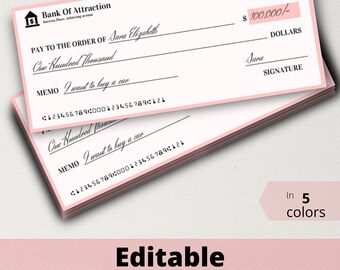 Manifestation Cheque Printable Check Law of Attraction - Etsy