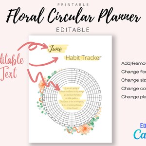 Editable Floral Habit Tracker Flower Circle Habit Tracker Customize ...