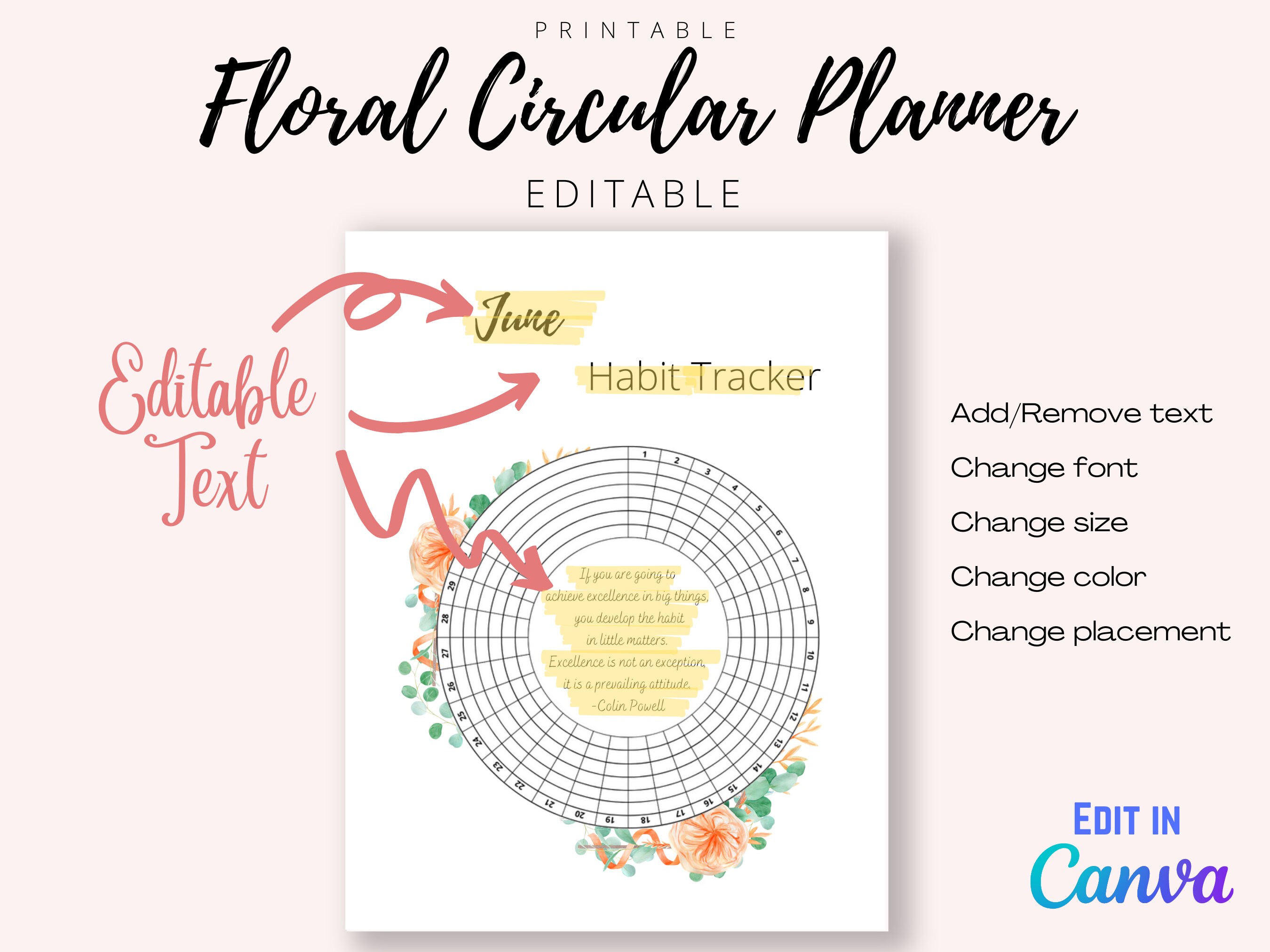 Editable Floral Habit Tracker Flower Circle Habit Tracker Customize ...
