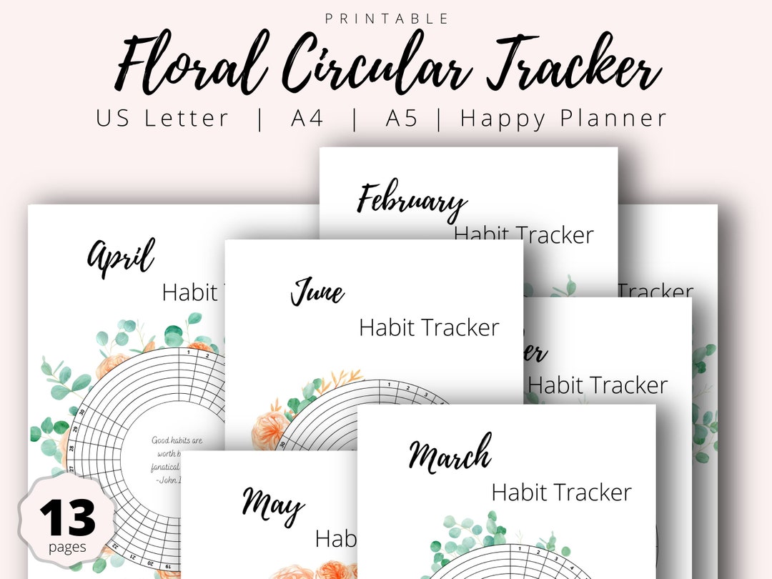 Floral Circular Habit Tracker Printable Monthly Wheel Tracker Instant ...