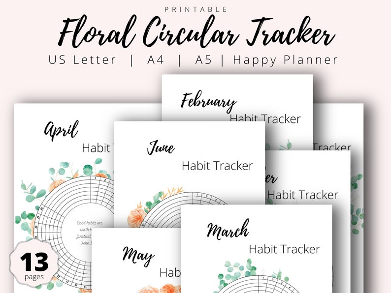 Floral Circular Habit Tracker Printable Monthly Wheel Tracker Instant ...